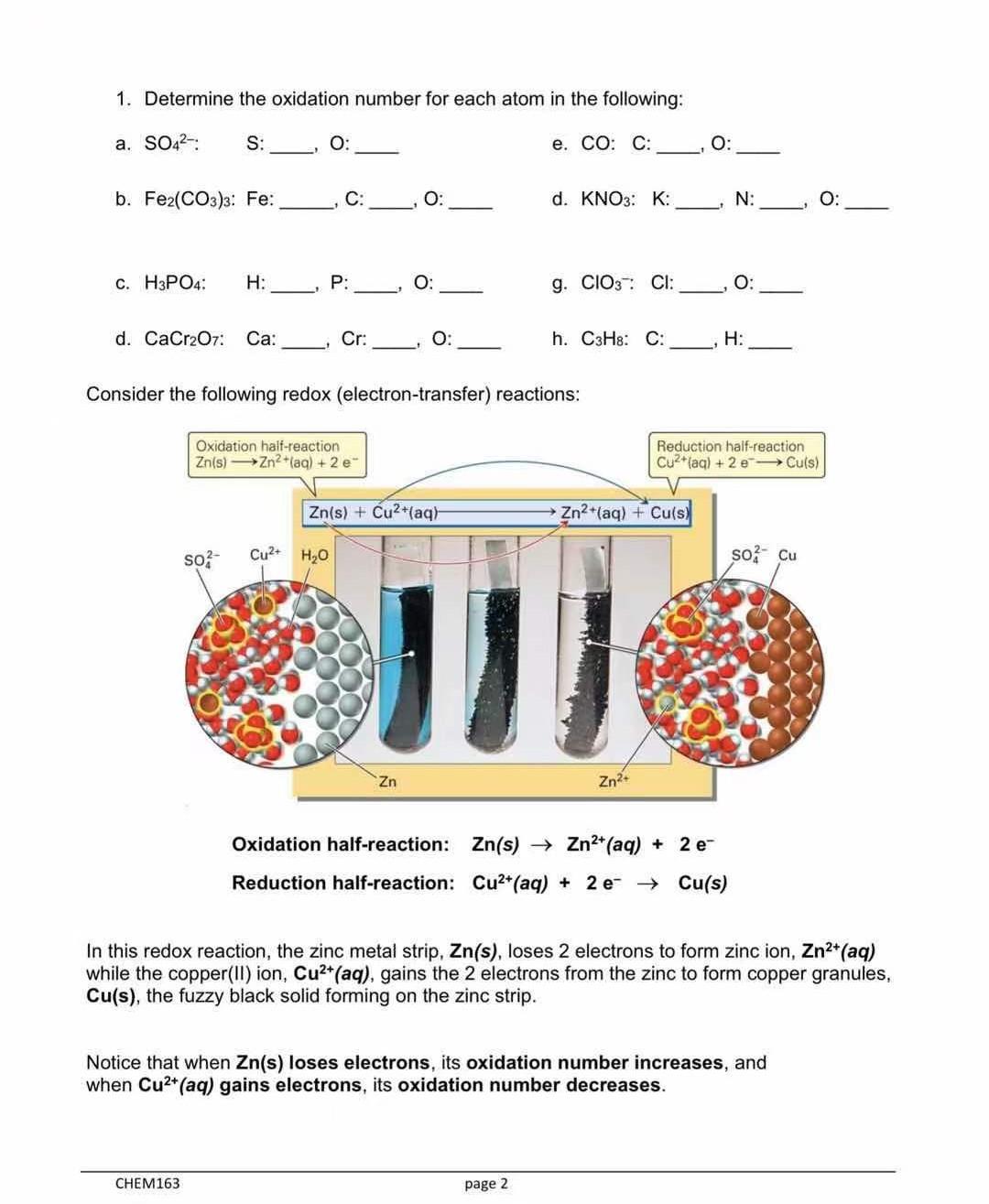 Solved 1. Determine the oxidation number for each atom in | Chegg.com