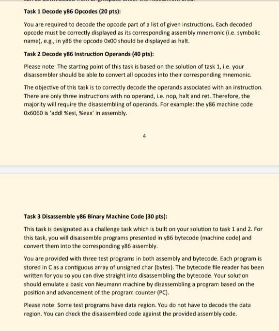 Task 1 Decode y86 Opcodes (20 pts): You are required | Chegg.com