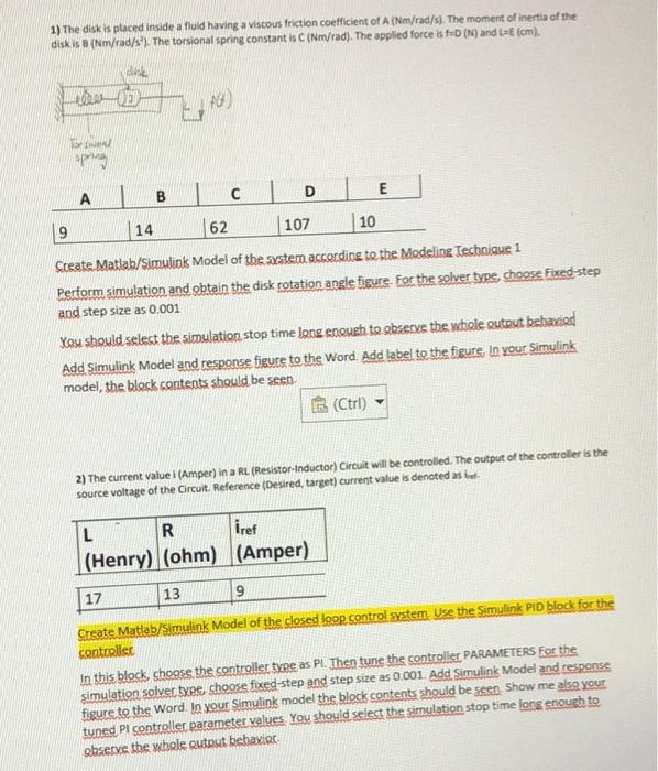 1 The Disk Is Placed Inside A Fluid Having A Viscous