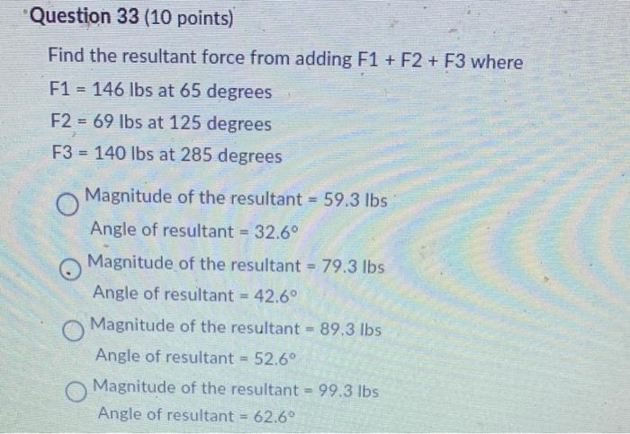 Solved Find the resultant force from adding F1+F2+F3 where | Chegg.com