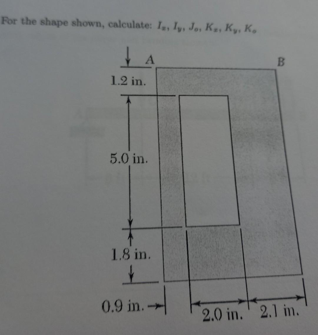 Solved For the shape shown, calculate: Ix,Iy,Jo,Kx,Ky,K0 | Chegg.com