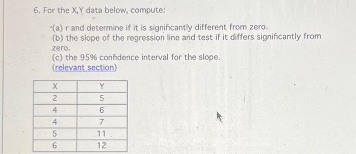 Solved 6. For the X,Y data below, compute: (a) r and | Chegg.com
