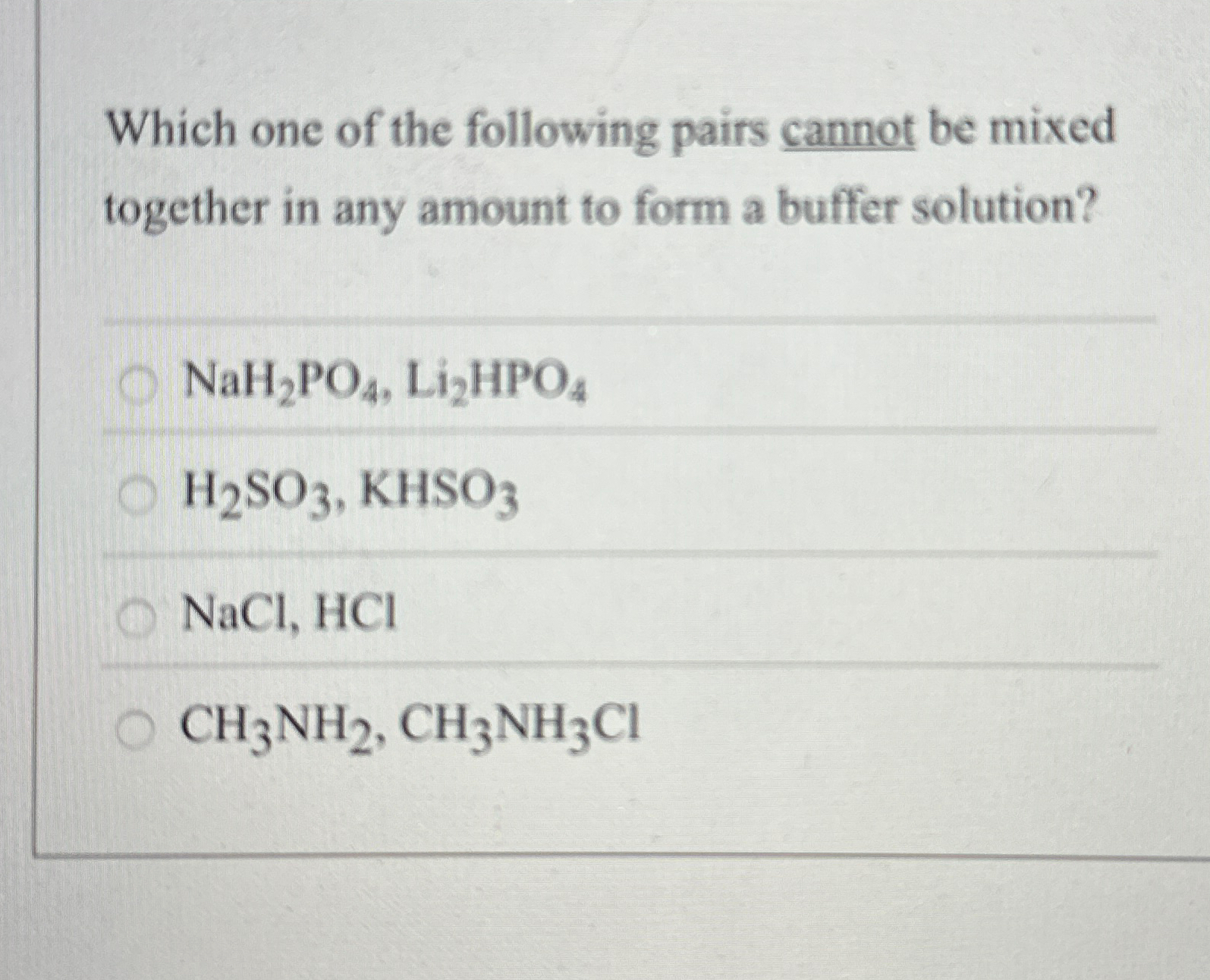 Solved Which one of the following pairs cannot be mixed | Chegg.com