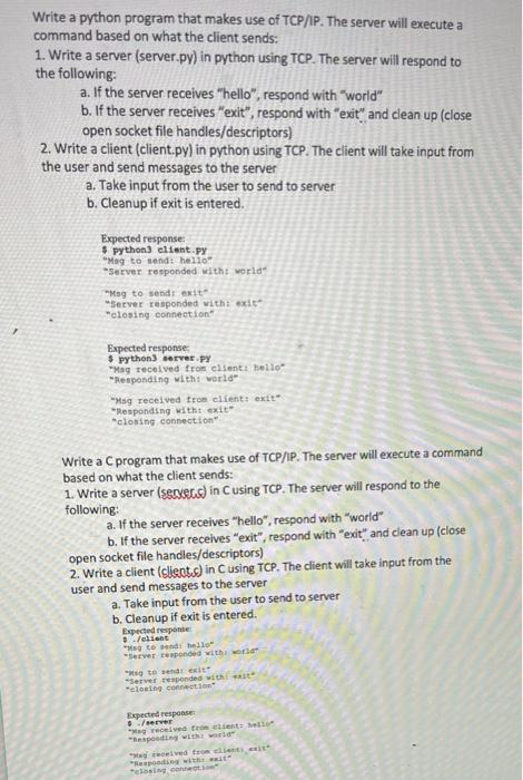 Solved Write a python program that makes use of TCP/IP. The | Chegg.com