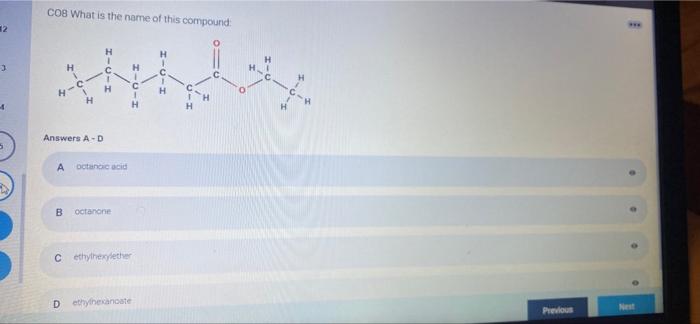 Solved 12 3 4 COB What is the name of this compound: H H H | Chegg.com