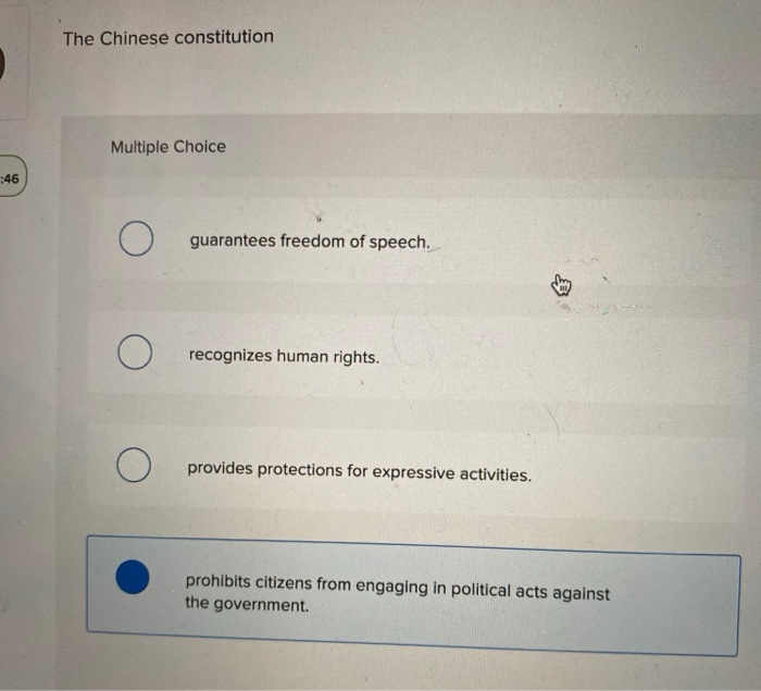 Solved The Chinese constitution Multiple Choice :46 O | Chegg.com