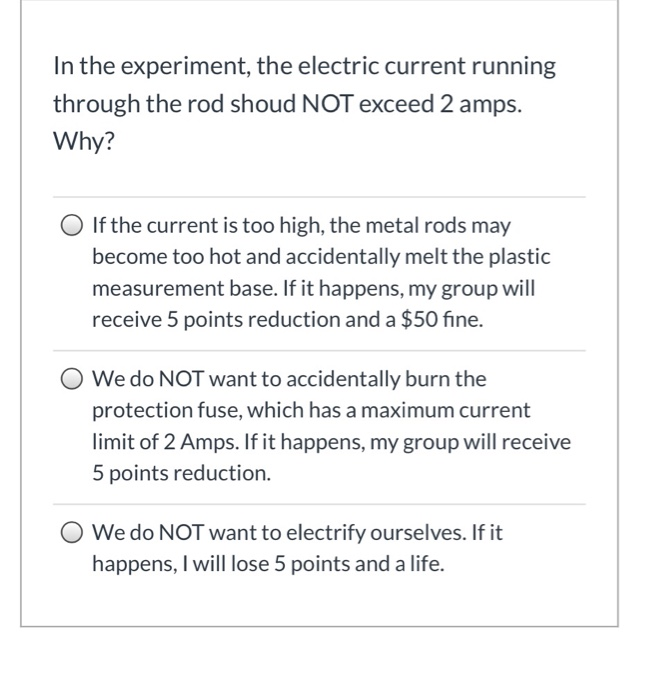 In the experiment, the electric current running | Chegg.com