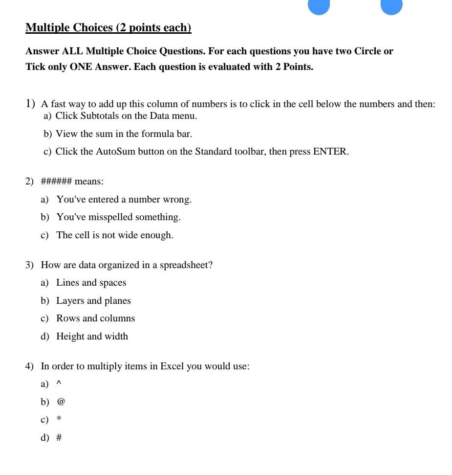 Solved Answer ALL Multiple Choice Questions. For each | Chegg.com