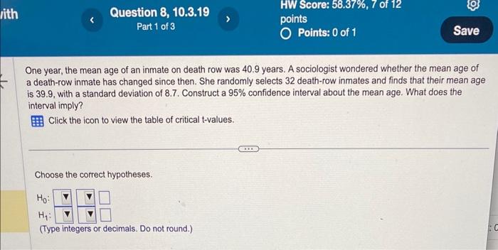 Solved One year, the mean age of an inmate on death row was | Chegg.com