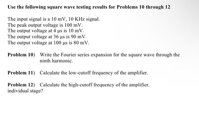 Solved Use the following square wave testing results for | Chegg.com
