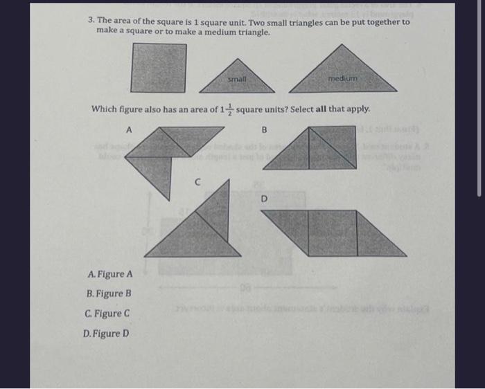 Solved 3. The area of the square is 1 square unit. Two small | Chegg.com