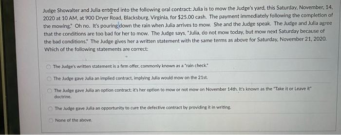 Solved Judge Showalter and Julia entered into the following | Chegg.com