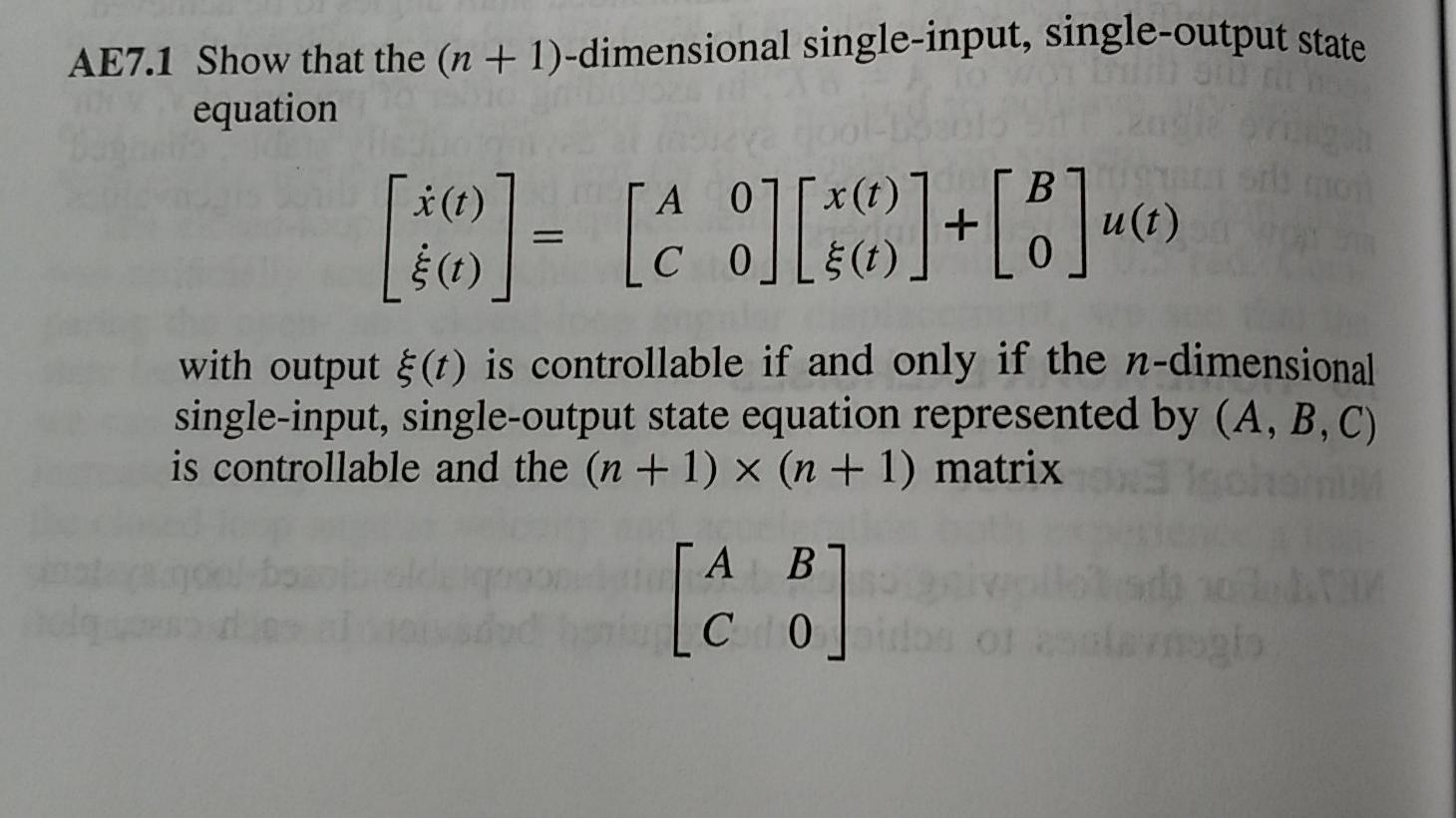 Solved Ae71 Show That The N 1 Dimensional Single Input 
