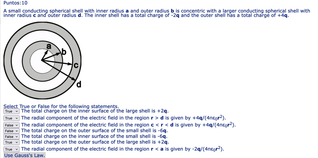 Solved Puntos:10A small conducting spherical shell with | Chegg.com