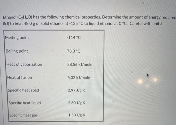Solved Ethanol (C2H60) has the following chemical | Chegg.com
