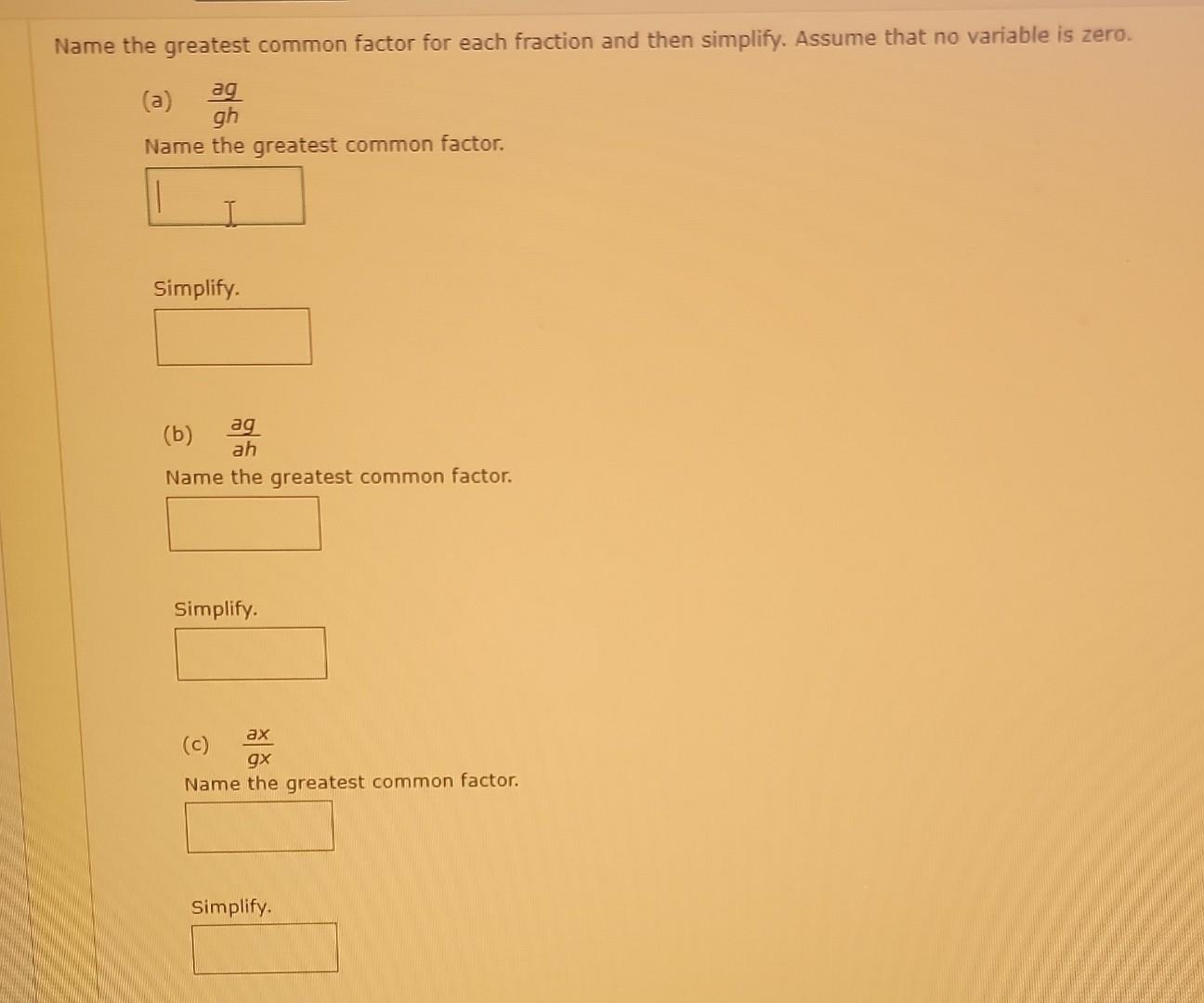 Solved e the greatest common factor for each fraction and | Chegg.com