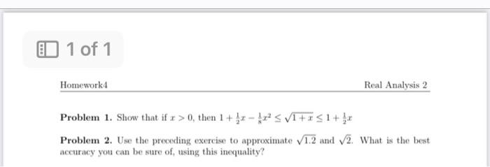 Solved Problem 1. Show that if x>0, then | Chegg.com