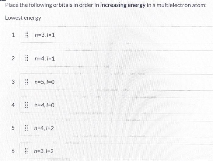 Solved Place the following orbitals in order in increasing | Chegg.com