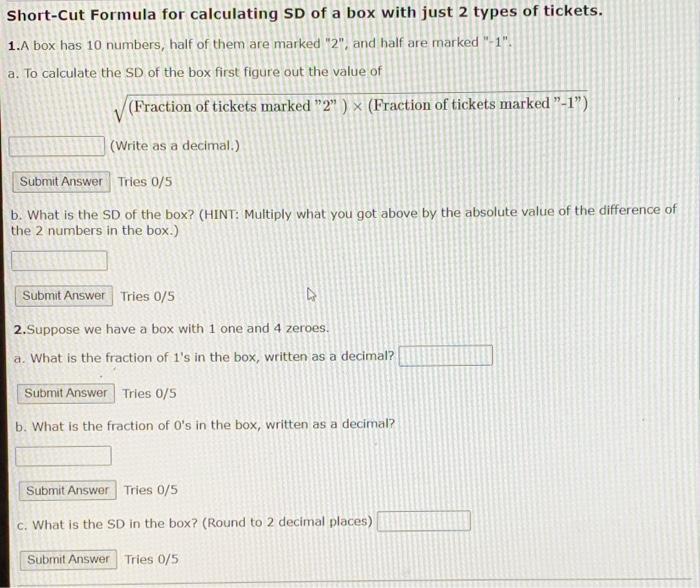 Solved Short-Cut Formula for calculating SD of a box with | Chegg.com