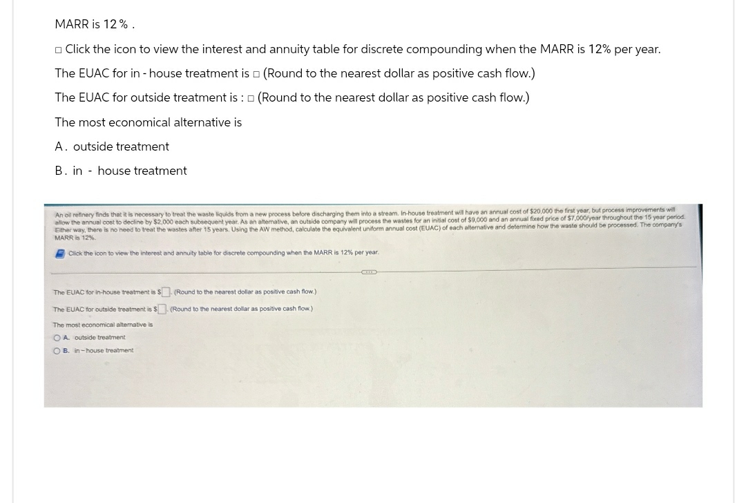 Solved MARR is 12%.Click the icon to view the interest and | Chegg.com