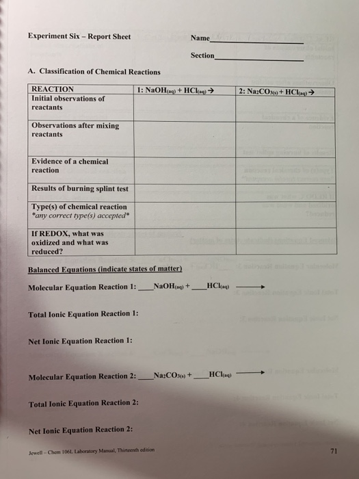 Solved Experiment Six - Report Sheet Name Section A. | Chegg.com