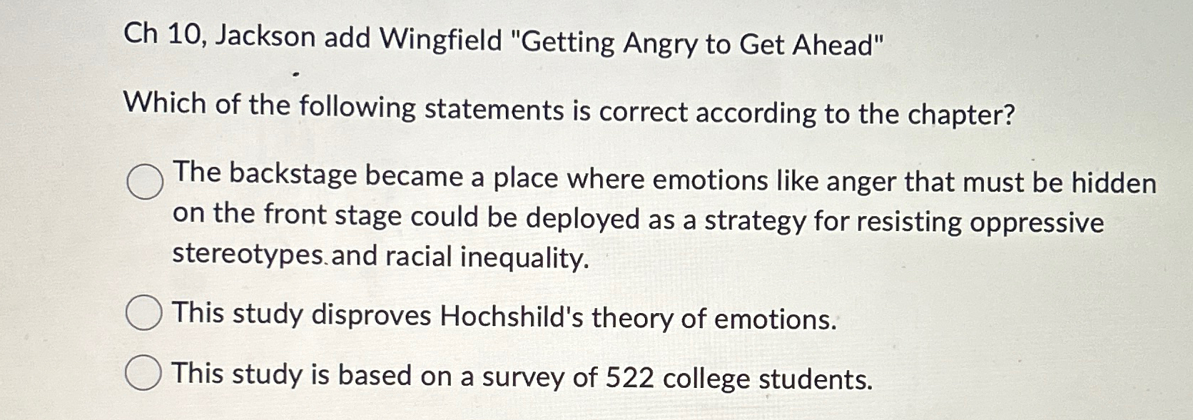 Solved Ch 10, ﻿Jackson add Wingfield "Getting Angry to Get | Chegg.com
