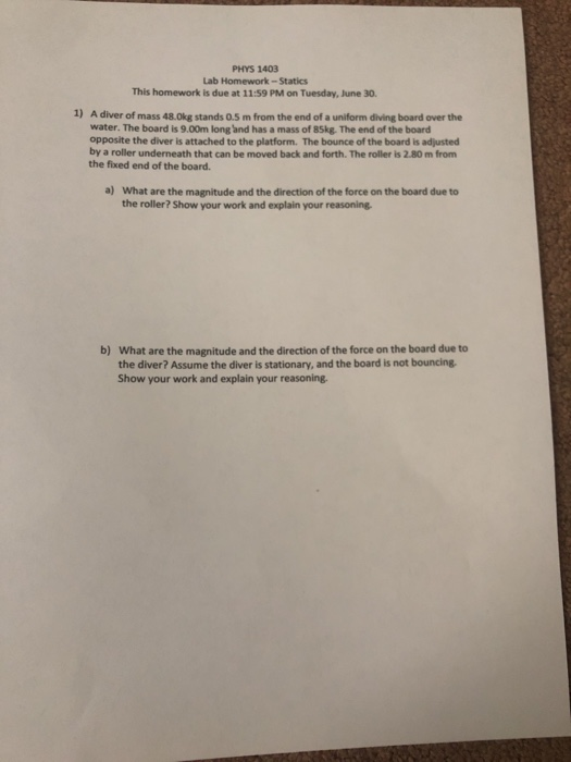 Solved PHYS 1403 Lab Homework - Statics This homework is due | Chegg.com