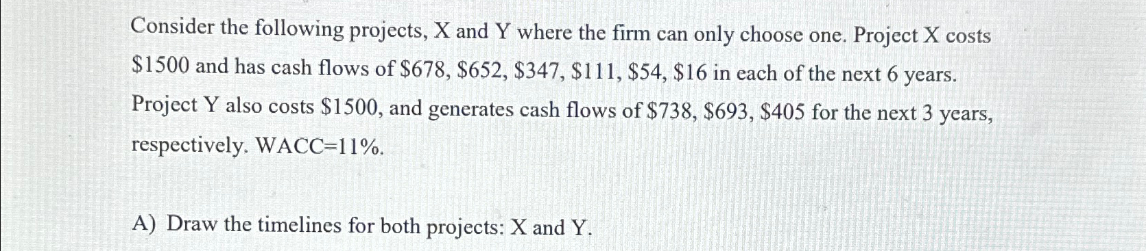 Solved Consider the following projects, x ﻿and Y ﻿where the | Chegg.com