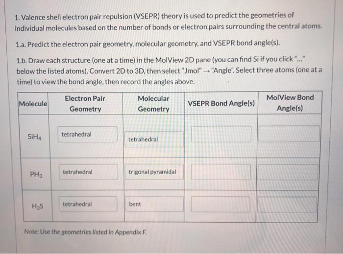 Solved 1. Valence shell electron pair repulsion (VSEPR) | Chegg.com