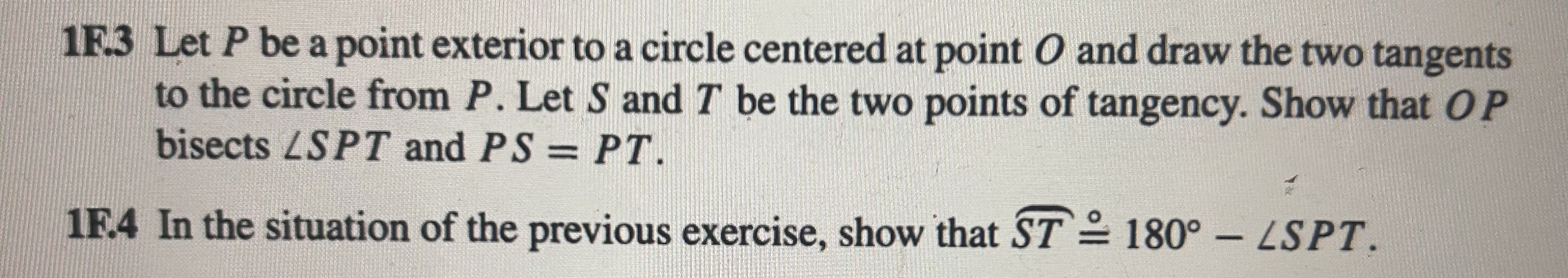 Solved 1F. 3 ﻿Let P ﻿be a point exterior to a circle | Chegg.com