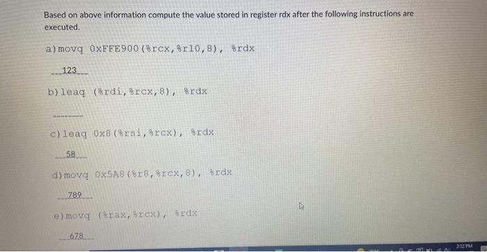 Solved Based on above information compute the value stored | Chegg.com