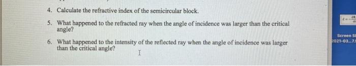 4. Calculate the refractive index of the semicircular | Chegg.com
