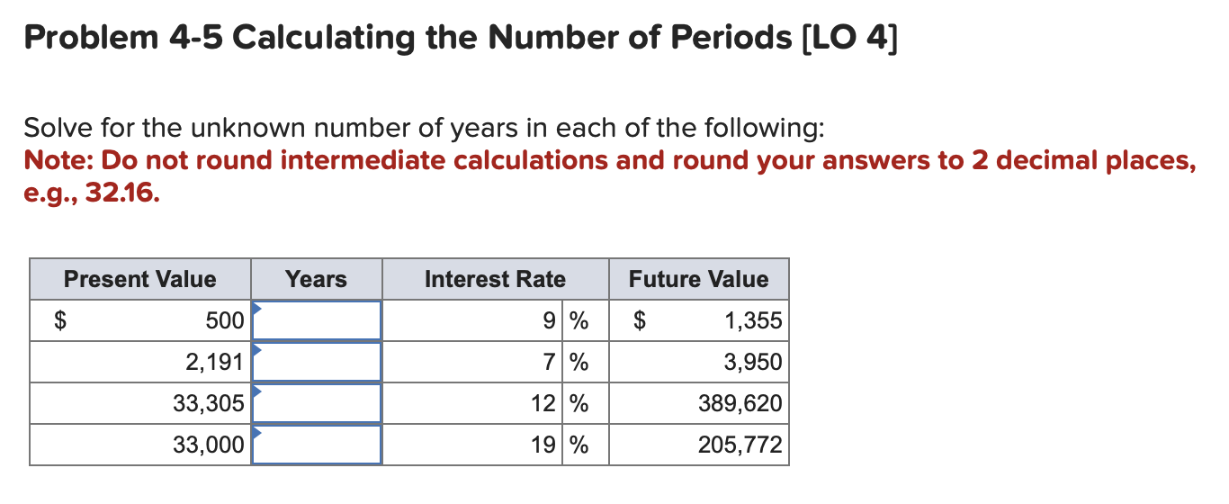 Solved Problem 4-5 ﻿Calculating the Number of Periods [LO | Chegg.com
