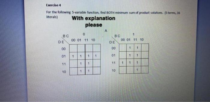 Solved Exercise 4 For the following 5-variable function, | Chegg.com
