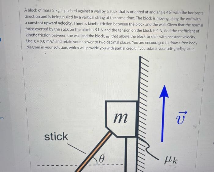Solved A block of mass 3 kg is pushed against a wall by a | Chegg.com