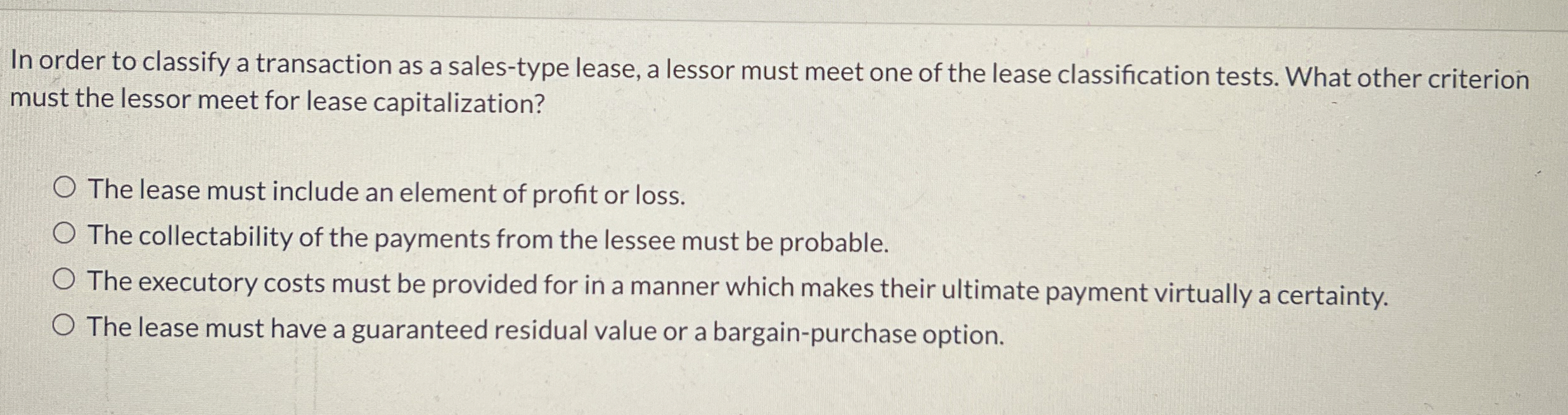 Solved In order to classify a transaction as a sales-type | Chegg.com