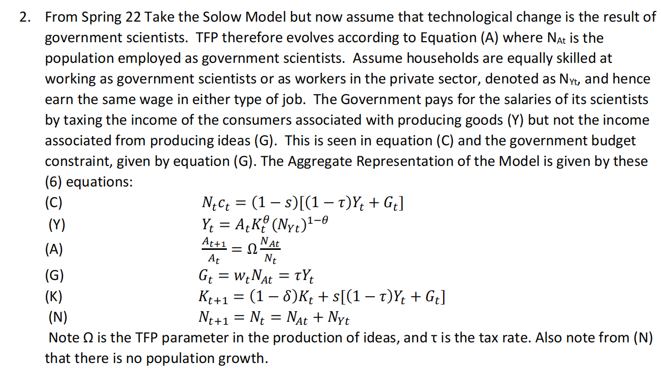 Solved From Spring 22 ﻿Take the Solow Model but now assume | Chegg.com