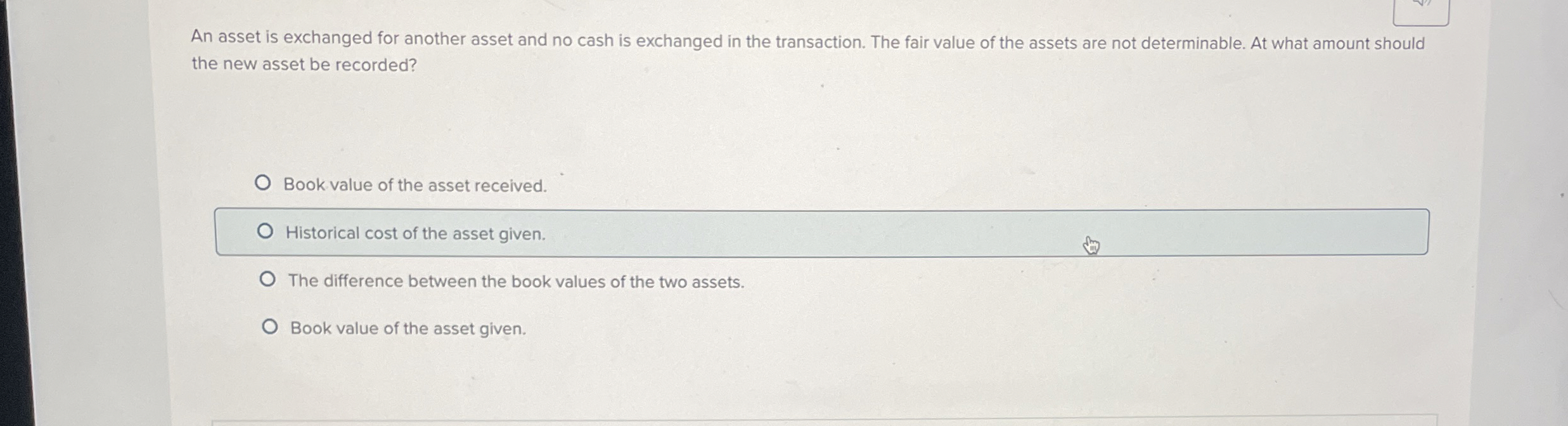 Solved An asset is exchanged for another asset and no cash | Chegg.com