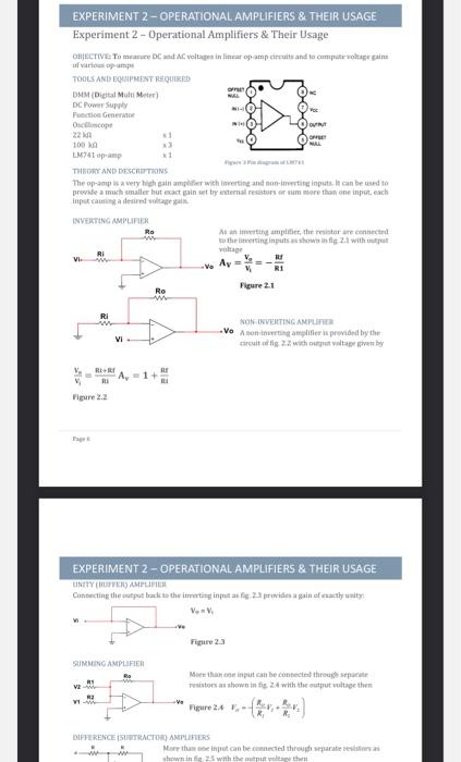 Solved EXPERIMENT 2-OPERATIONAL AMPLIFIERS & THEIR USAGE | Chegg.com