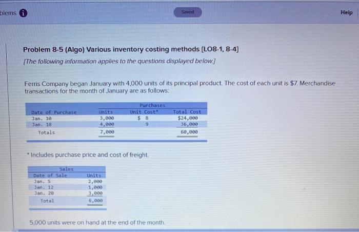 Solved blems i Saved Help Problem 8-5 (Algo) Various | Chegg.com