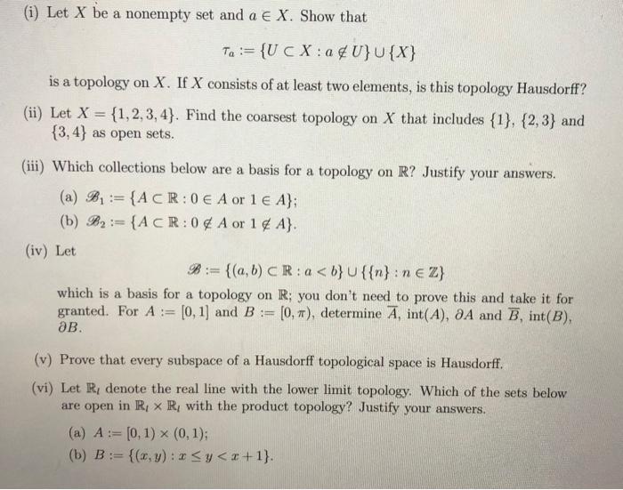 Solved (i) Let X be a nonempty set and a E X. Show that Ta = | Chegg.com