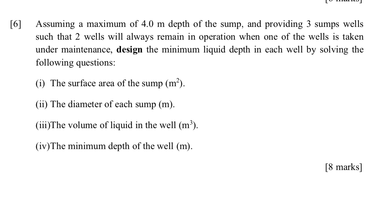 Solved [6] ﻿Assuming a maximum of 4.0 ﻿m depth of the sump, | Chegg.com