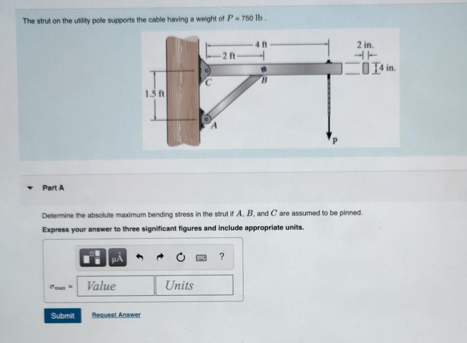 Solved The strut on the utility pole supports the cable | Chegg.com
