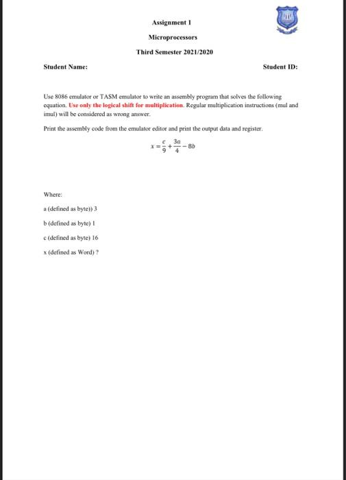 Solved Assignment Microprocessors Third Semester 2021/2020 | Chegg.com