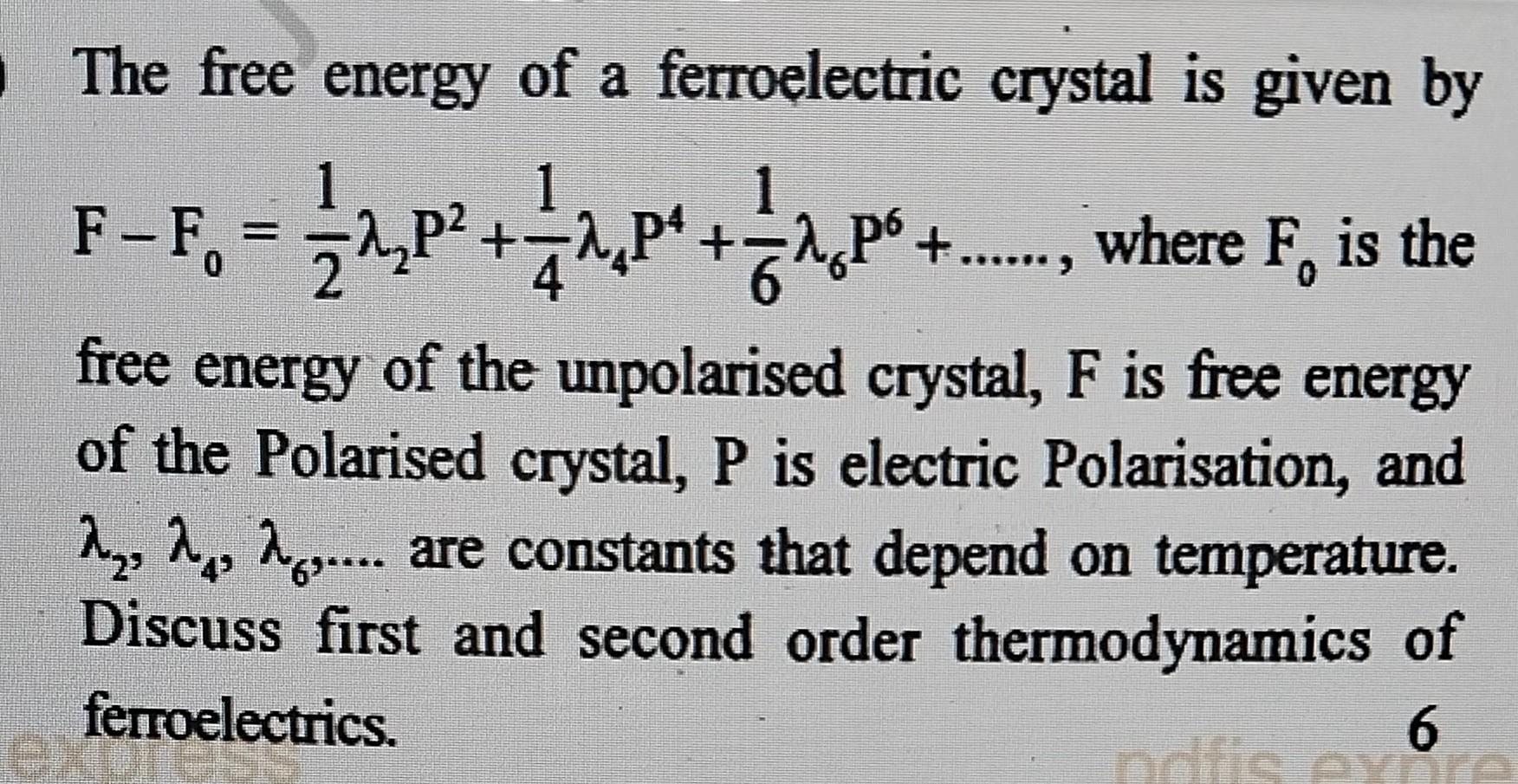 Solved The free energy of a ferroelectric crystal is given | Chegg.com