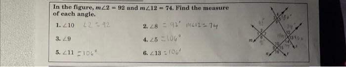 Solved In the figure, m∠2=92 and m∠12=74. Find the measure | Chegg.com