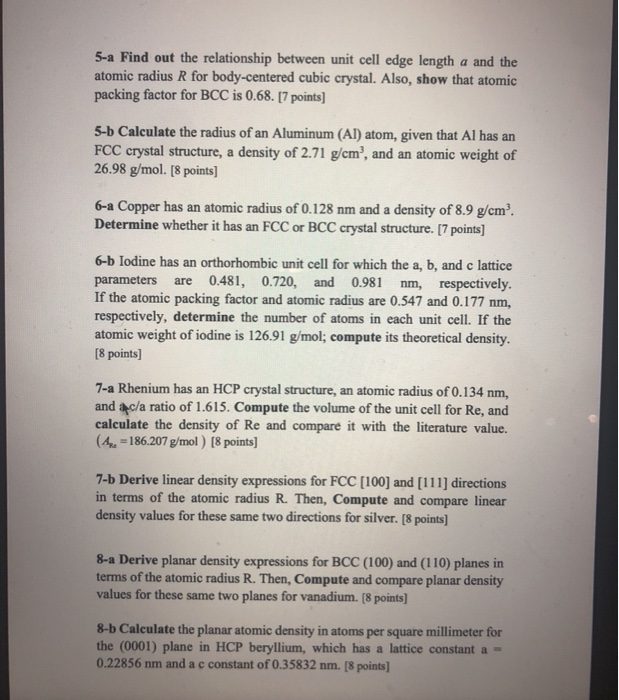 Solved 5-a Find out the relationship between unit cell edge | Chegg.com