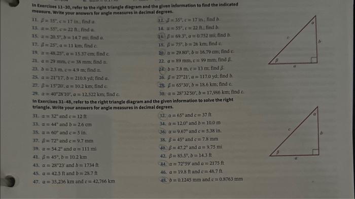 Solved In Exercises 11-30, refer to the right triangle | Chegg.com