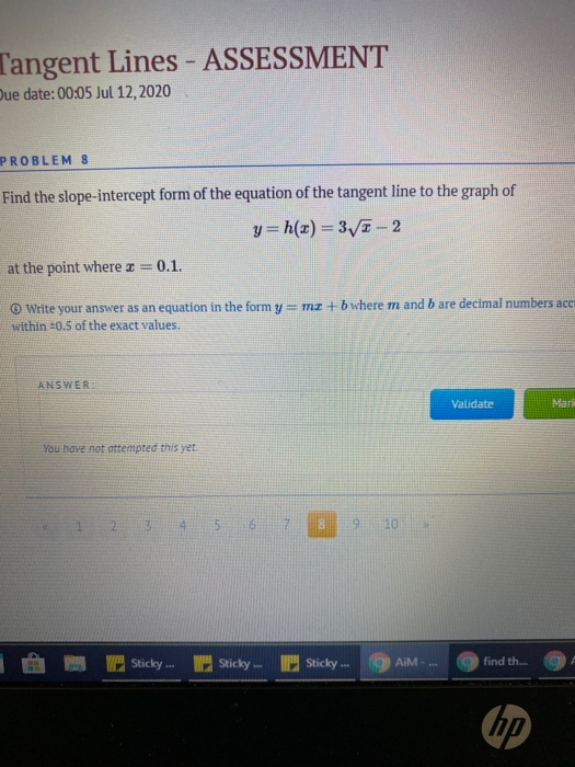 Solved Tangent Lines - ASSESSMENT Due date: 00:05 Jul | Chegg.com