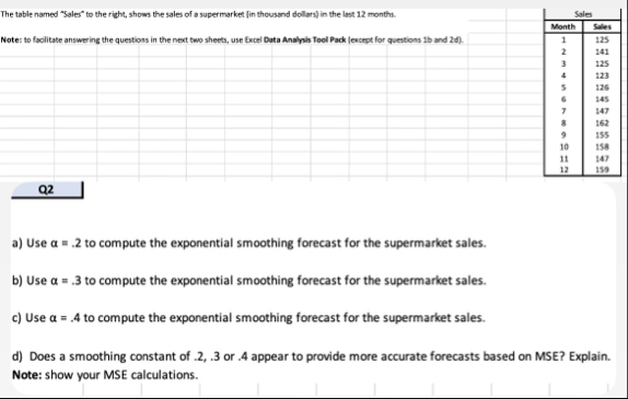 Solved The table named "Sales" to the right, shows the sales | Chegg.com